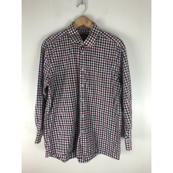 Tattersall | Shirts | Tattersall London Mens Red Blue Check Long Sleeve ...